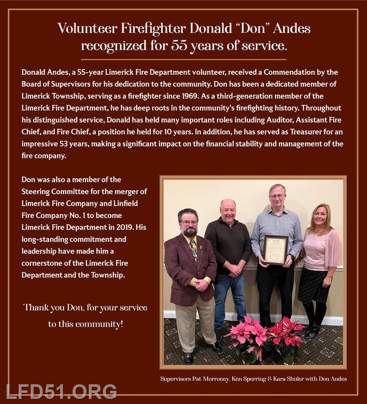 Township Honors Don Andes for 55 Years of Service - Limerick Fire ...